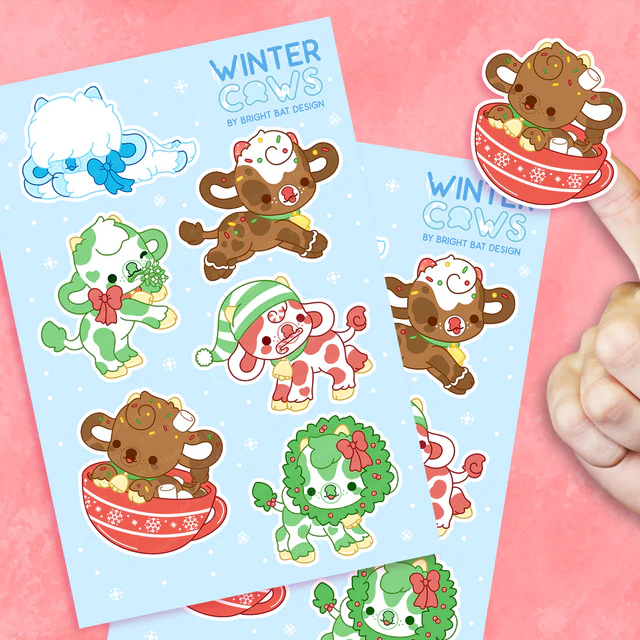 Bright Bat Design - Winter Cows Sticker Sheets (2 Pack) – Shopabernathys
